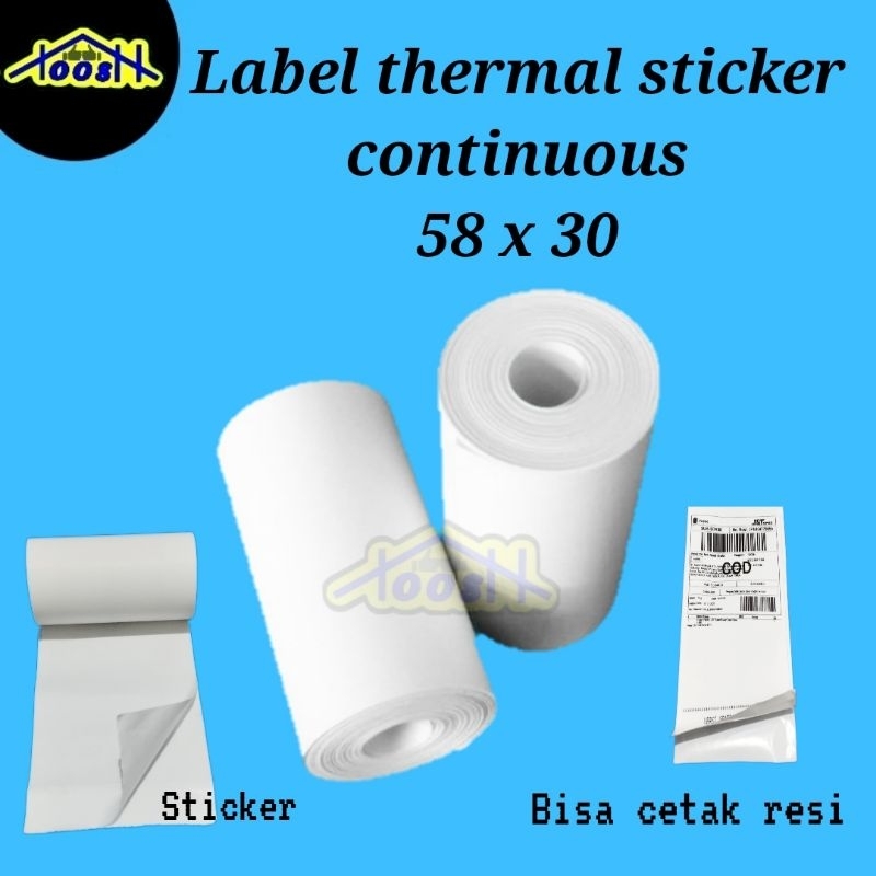 Jual Kertas Thermal Sticker 58mm x 5 meter continuous kertas Termal ...