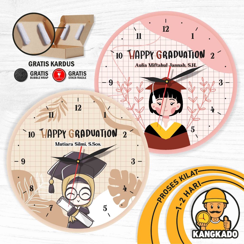 Jual JAM DINDING WISUDA HADIAH GRADUATION CARTOON NAMA GIFT KELULUSAN ...