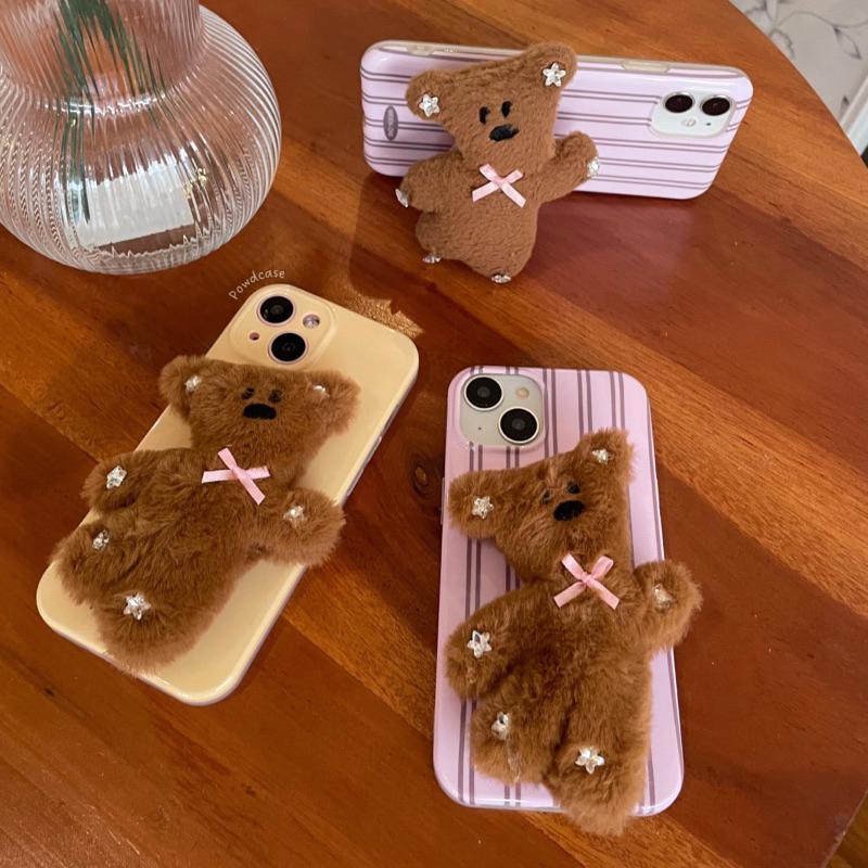 Jual [READY] FURRY BEAR CASE + POPSOCKET Iphone 11-15pro max | POWDCASE ...