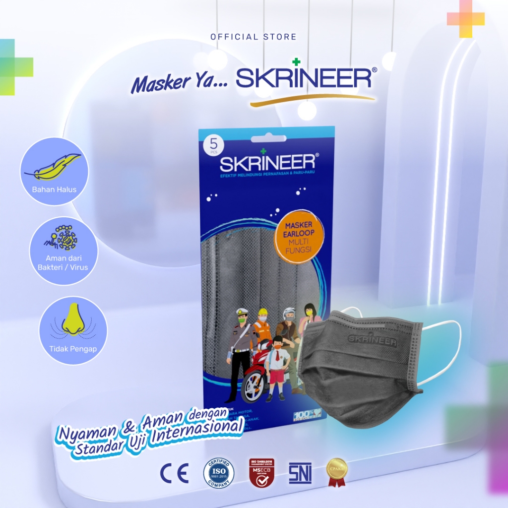 Jual Skrineer Mask 1 Lapis isi 5 Earloop Grey | Shopee Indonesia