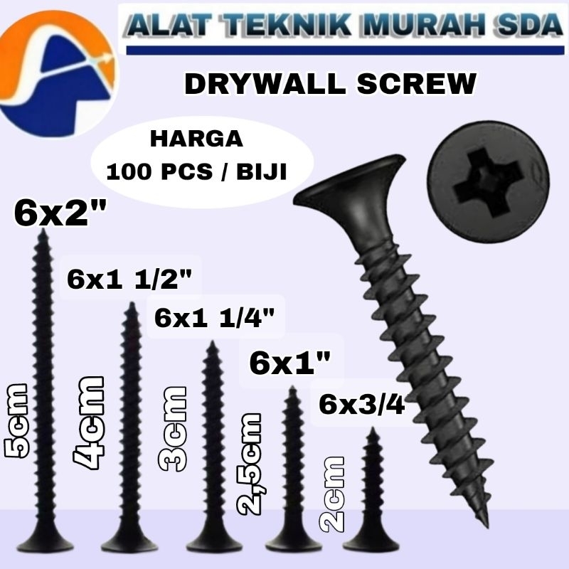 Jual 100 Pcs Sekrup Skrup Gypsum Drywall Screw (3/4") (1") (1 1/4") (1 1/2") (2") Inch Sekrup ...