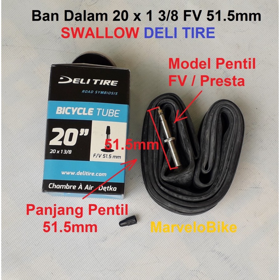 Jual Ban Dalam Sepeda Lipat 20 Plus Balap 20 x 1 3/8 Swallow FV 51.5mm | Shopee Indonesia