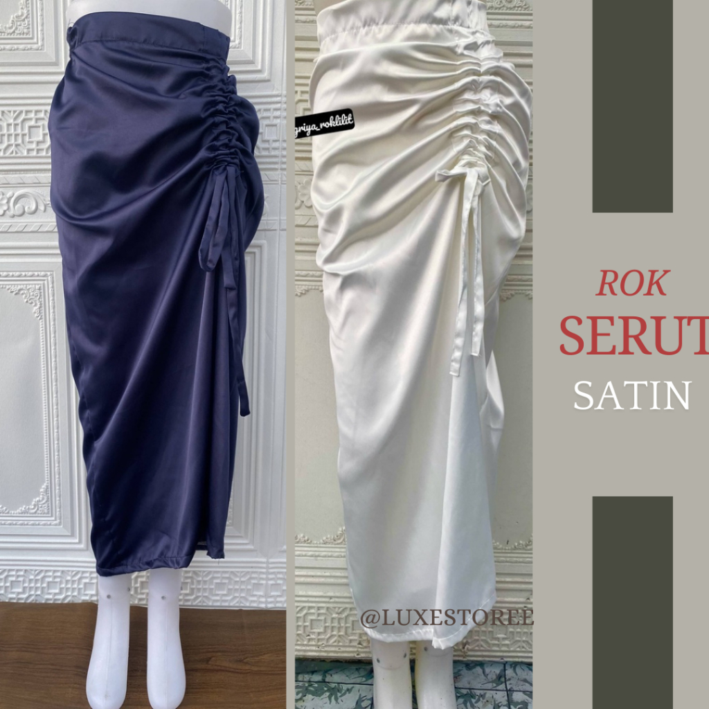 Jual Rok Serut Satin Span Rok Serut Satin Polos Sasi Skirt Korea Style ...