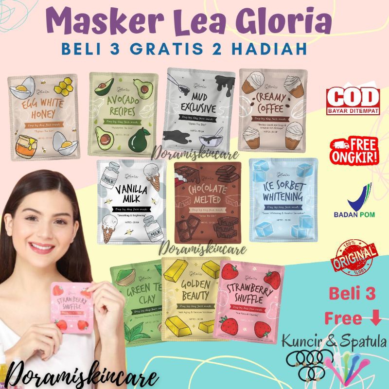 Jual (BELI 3 FREE HADIAH) Masker Lea Gloria BPOM 20 gram Original Memutihakn dan Mencerahkan ...