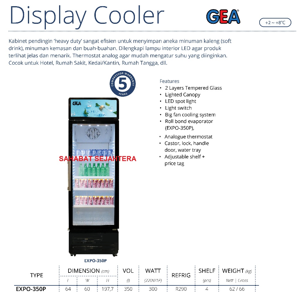 Jual GEA Display Cooler EXPO-350P Kulkas Showcase 1 Pintu | Shopee ...