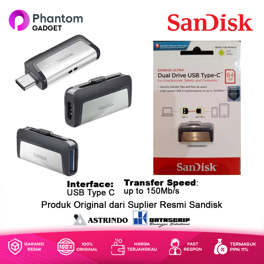Jual Flashdisk SanDisk Ultra Dual Drive USB 3.1 32GB 64GB 128GB 256GB ...