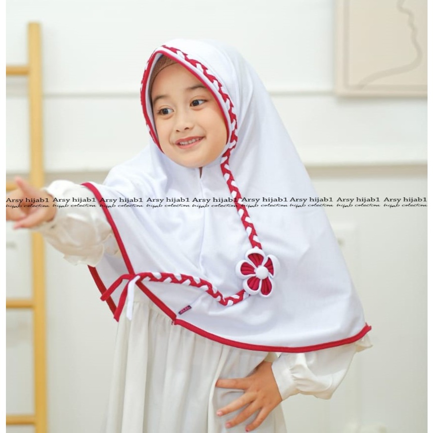 Jual jilbab sekolah anak sd kepang bunga / jilbab anak bahan kaos usia ...