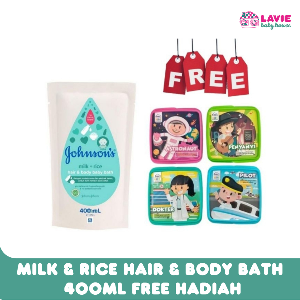 Jual Johnson's Milk Rice Hair & Body Baby Bath Refill 400ml FREE Gift ...
