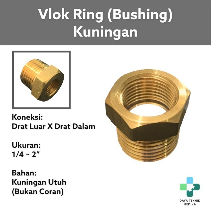 Jual Vlok Ring Kuningan 1/4" M x 1/8" F - Brass Bushing | Shopee Indonesia