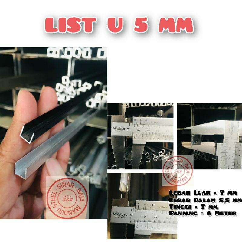 Jual List U Alumunium Ukuran 5mm Panjang 6 Meter | Shopee Indonesia