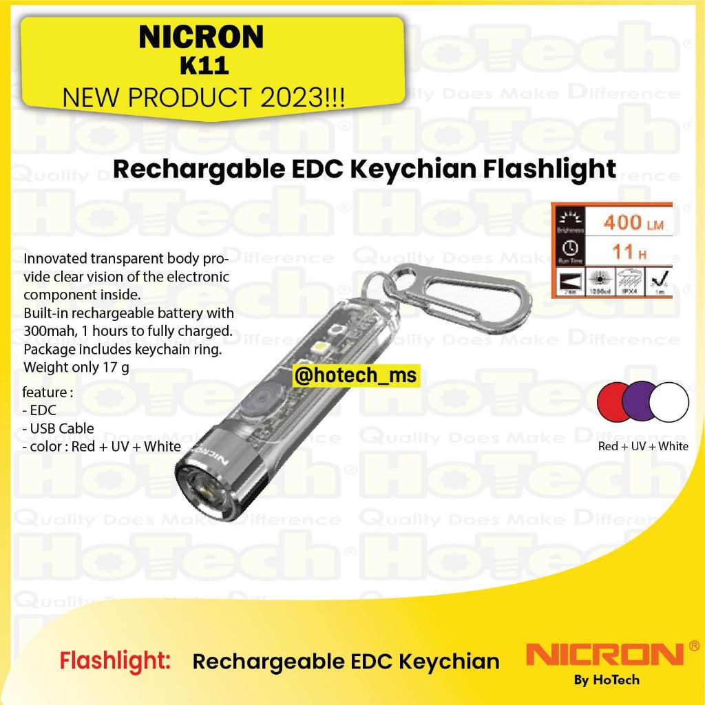Jual Nicron Senter Keychain Flashlight 3 Warna | K11 Tingkat Cahaya 400 ...