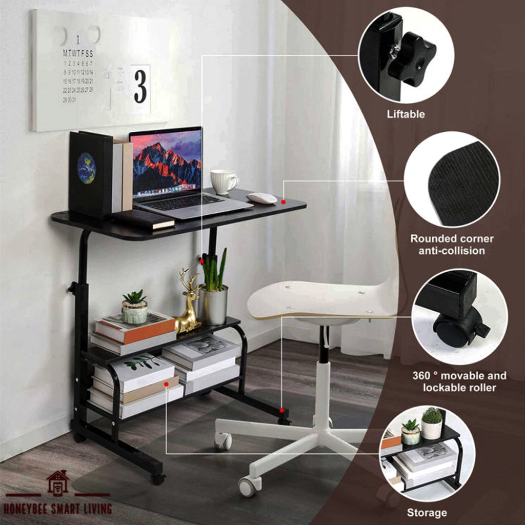 Jual Meja Laptop Kerja Portable Adjustable Roda Stand Desk 3 Layer 60 x ...