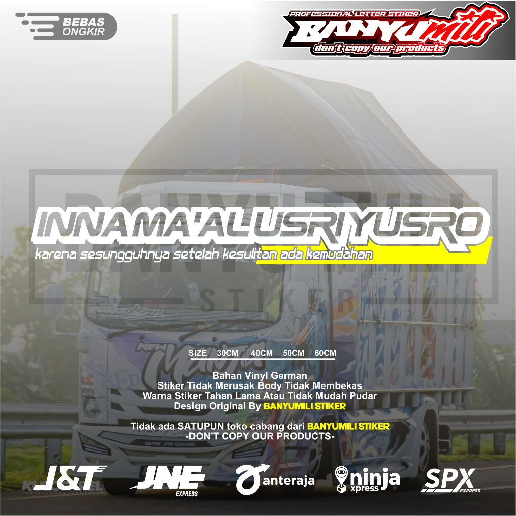 Jual Stiker kaca truk innamaalusri yusro cutting stiker truk pickup ...