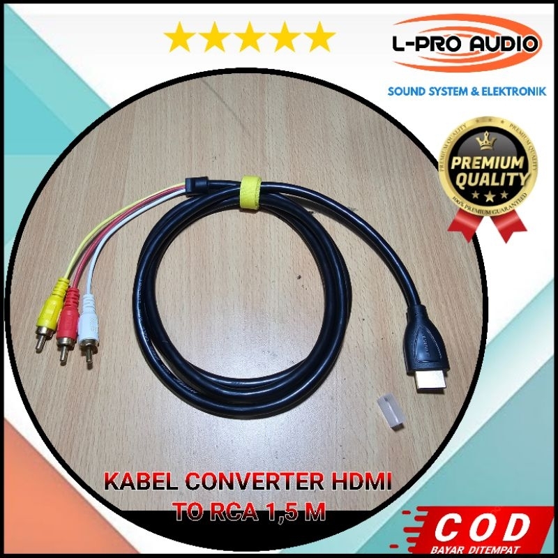 Jual Kabel HDMI ke RCA panjang 1,5m Converter HDMI output ke RCA / L R ...