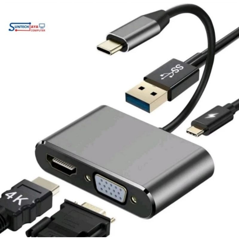 Jual CONVERTER TYPE C TO 4in1/ Type C to HDMI - VGA - USB 3.0 - Type C ...