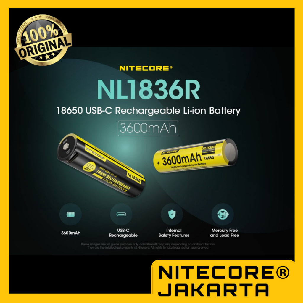 Jual Nitecore NL1836R 3600mAh USB-C Rechargeable 18650 Battery | Shopee ...