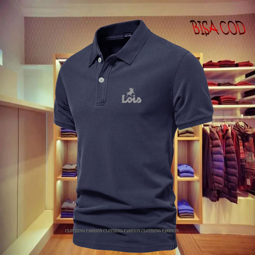 Jual (COD) T-shrit POLO kerah Lois Text Silver Quality Kaos Kerah Dewasa Shirt / Kaos Wangki ...
