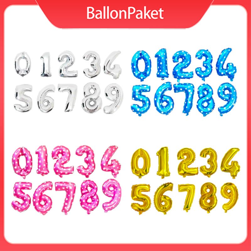 Jual Balon Foil Angka 0-9 Warna Gold Silver Pink Biru Ukuran 40cm ...