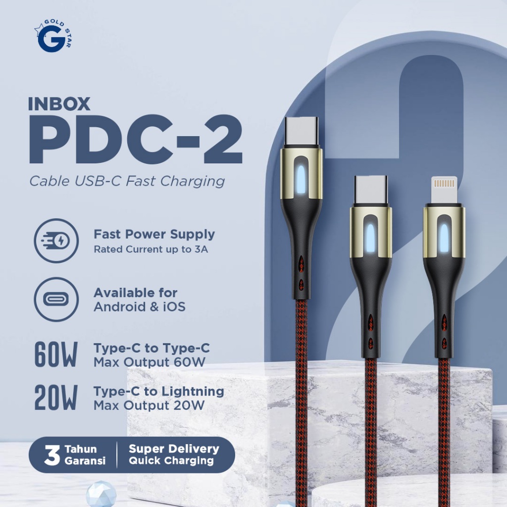 Jual Kabel Data Inbox PDC-2 Fast Charging 20W - 60W Lightning & Type-C untuk iOs dan Andorid ...