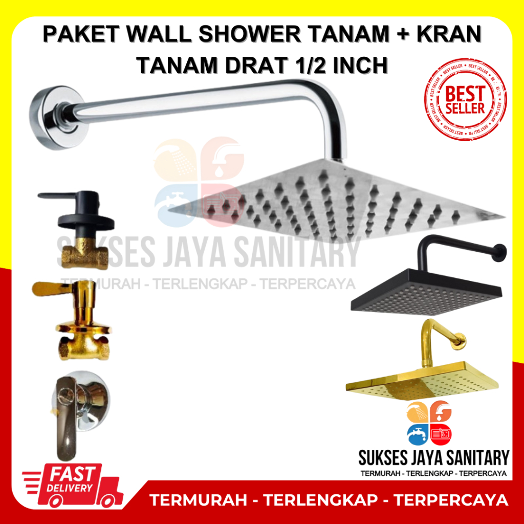 Jual Paket Hemat Wall Shower Kamar Mandi Tanam Stainless + Kran Tanam ...