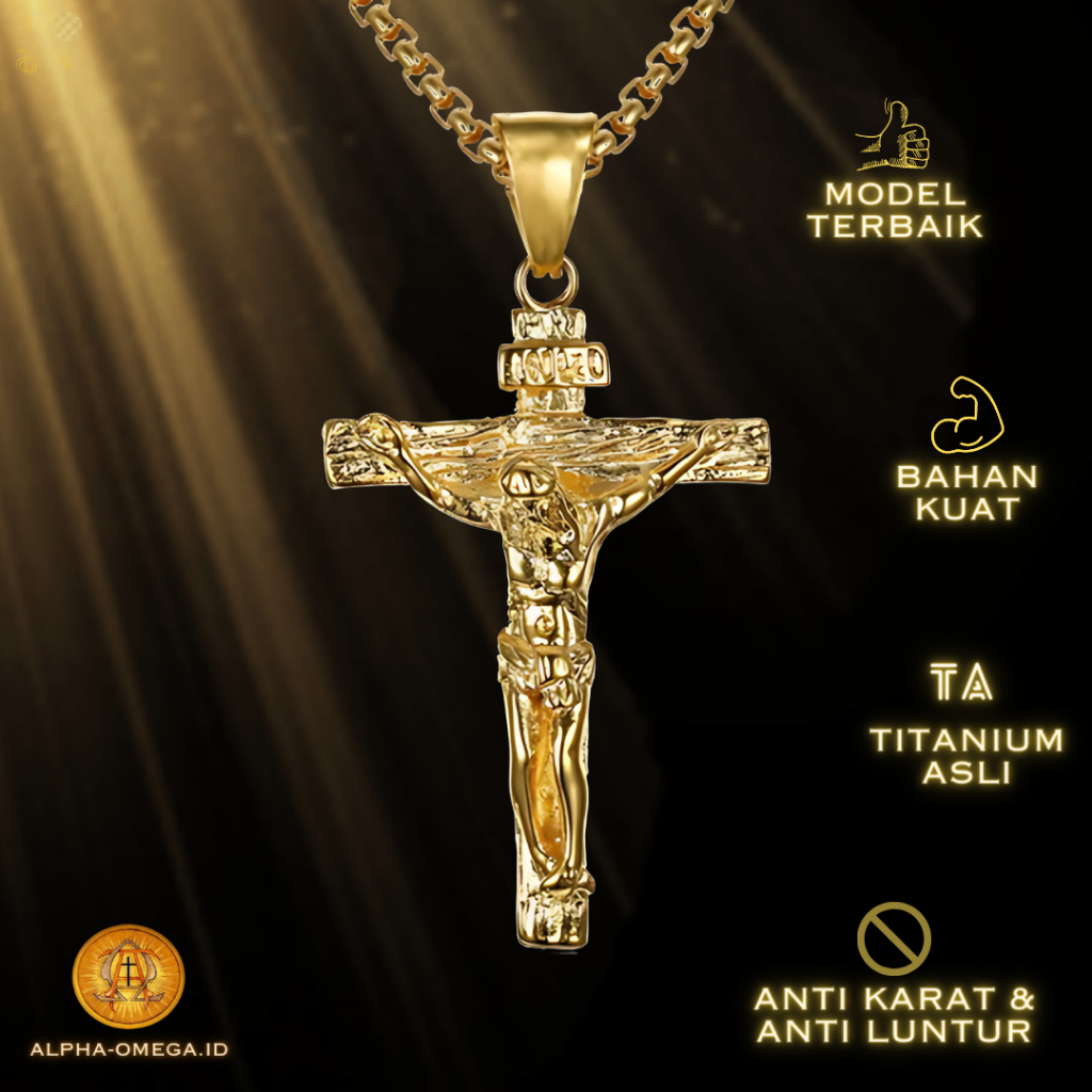Jual ALPHA OMEGA - Kalung Salib Corpus Yesus Pria Katolik Titanium ...