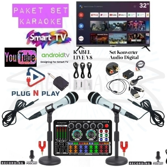Jual PROMO PAKET SET KARAOKE REKAMAN MIC DINAMIK DARI SMART TV KE SOUNDCARD V8 FULLSET SIAP ...