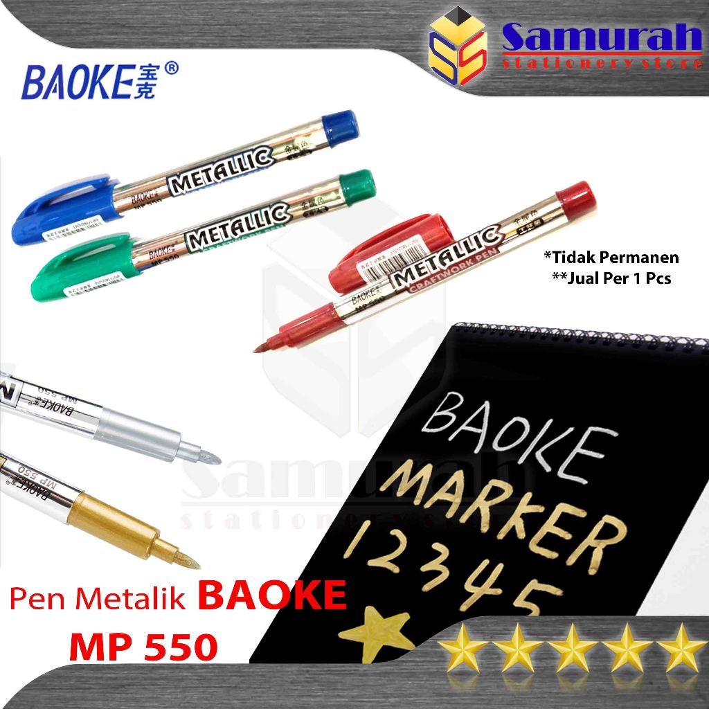 Jual Brush Pen Metalik Baoke 5 Warna / Metallic Craftwork Pen Marker 1 ...
