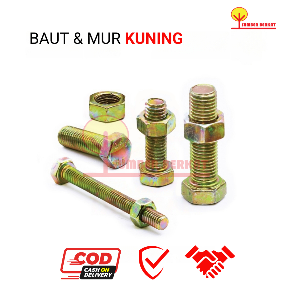 Jual Baut Mur Hexagon Kuning BMK / Yellow Zinc Plated Bolt & Nut M 10 x ...