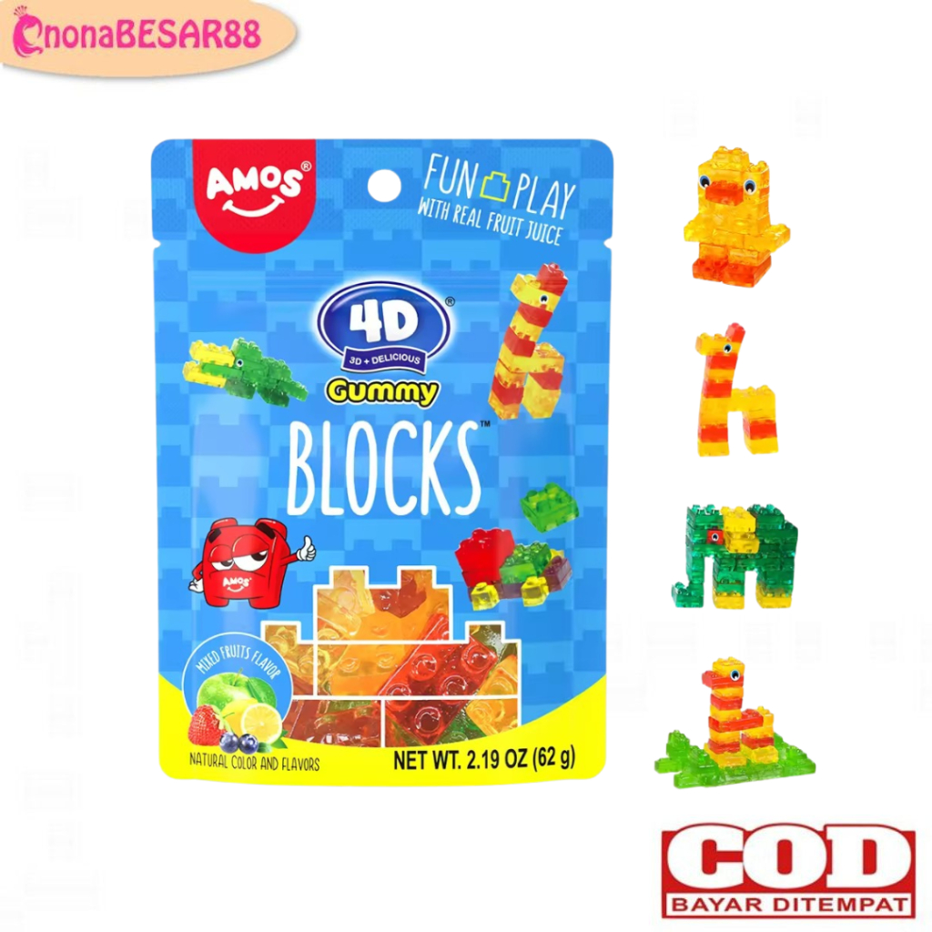 Jual Amos 4D 72GR Gummy Candy Blocks / Permen jelly Lunak / Permen 4D ...