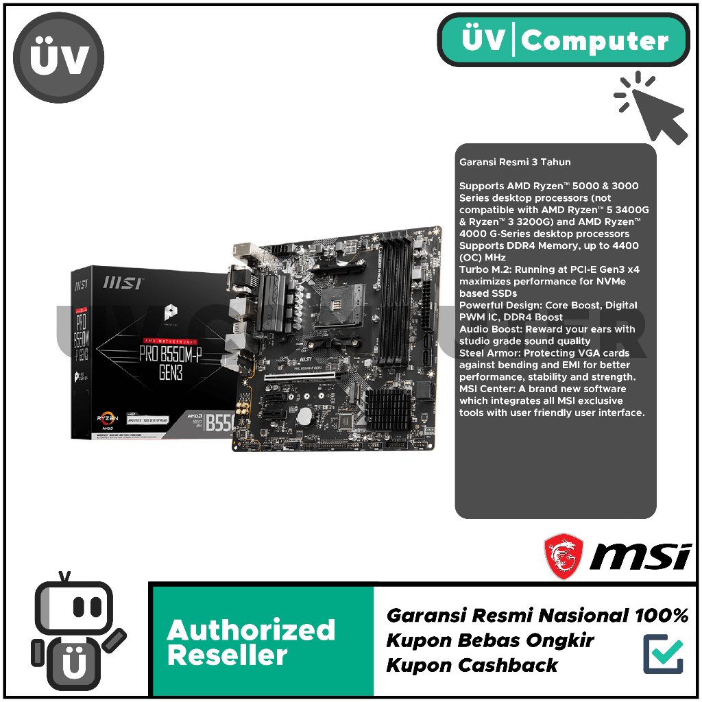 Jual Motherboard Mobo AMD MSI PRO B550M-P GEN3 B550M B 550 DDR4 AM4 ...
