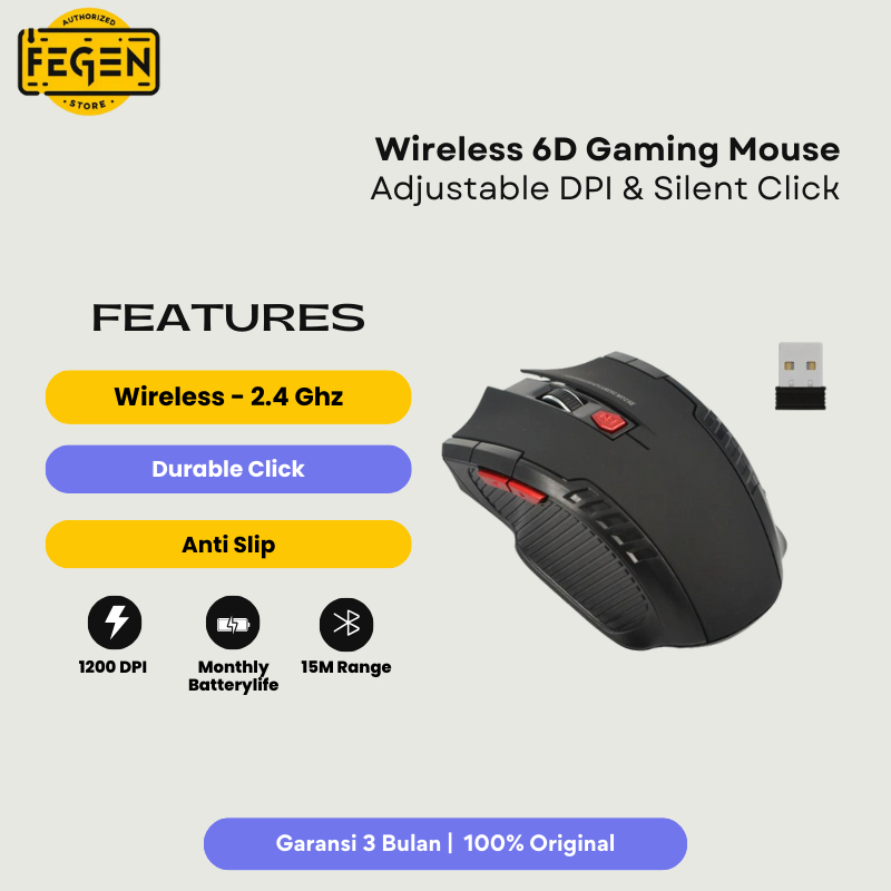 Jual Mouse Wireless GAMING MOUSE 6D USB 2.4GHz for PC Computer Laptop ...