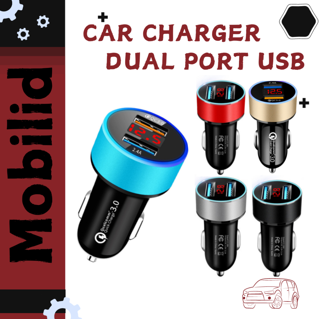 Jual 3.1A 12V-24V Output Car Charger Mobil Dual Port USB Output perak ...