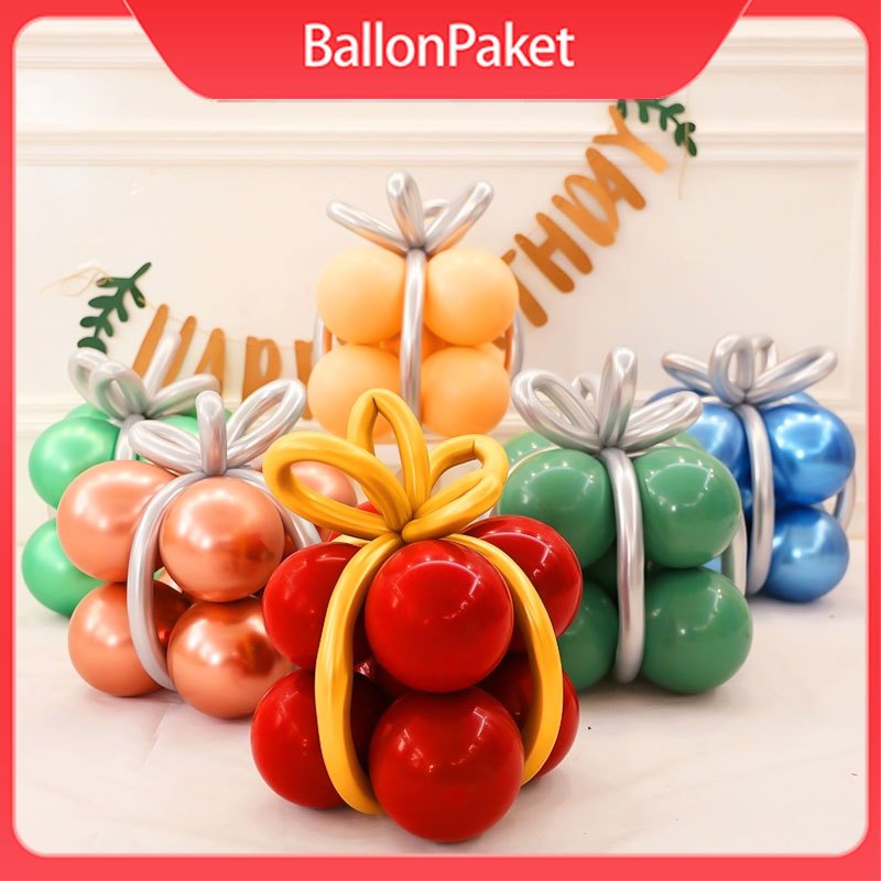 Jual Balon Latex Bentuk Kado Diy Balon Gift Box Warna Warni Doff Chrome ...