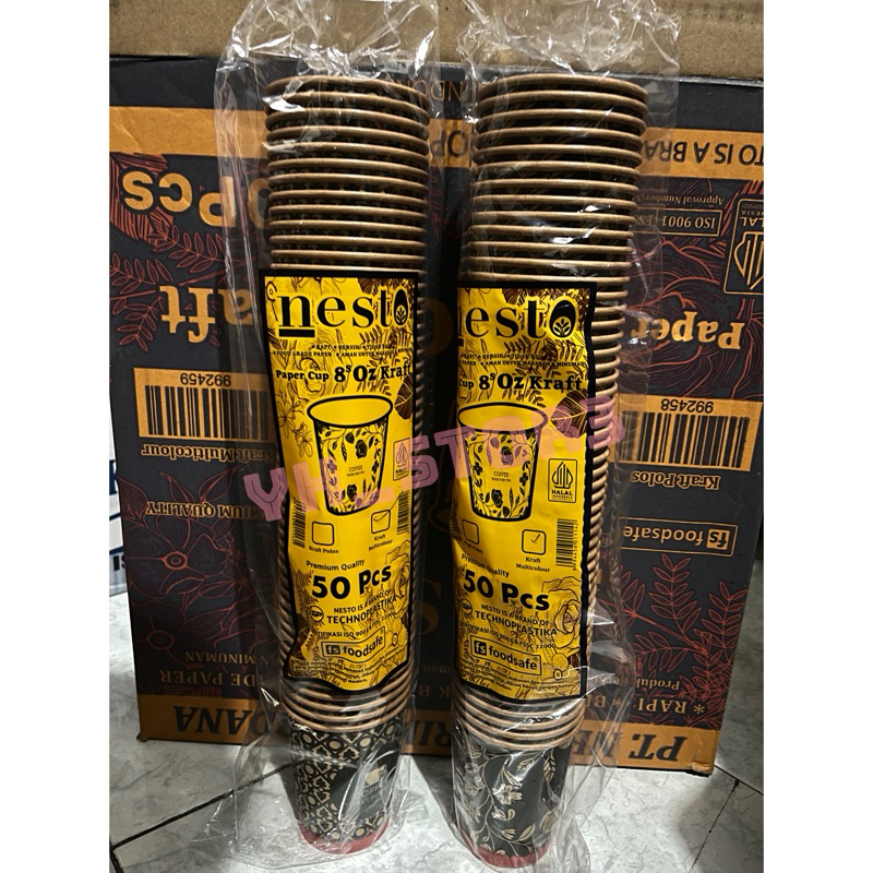 Jual Paper kraft Cup Motif 8 oz / Gelas Kopi Kertas ( isi 50 pcs) tanpa tutup | Shopee Indonesia
