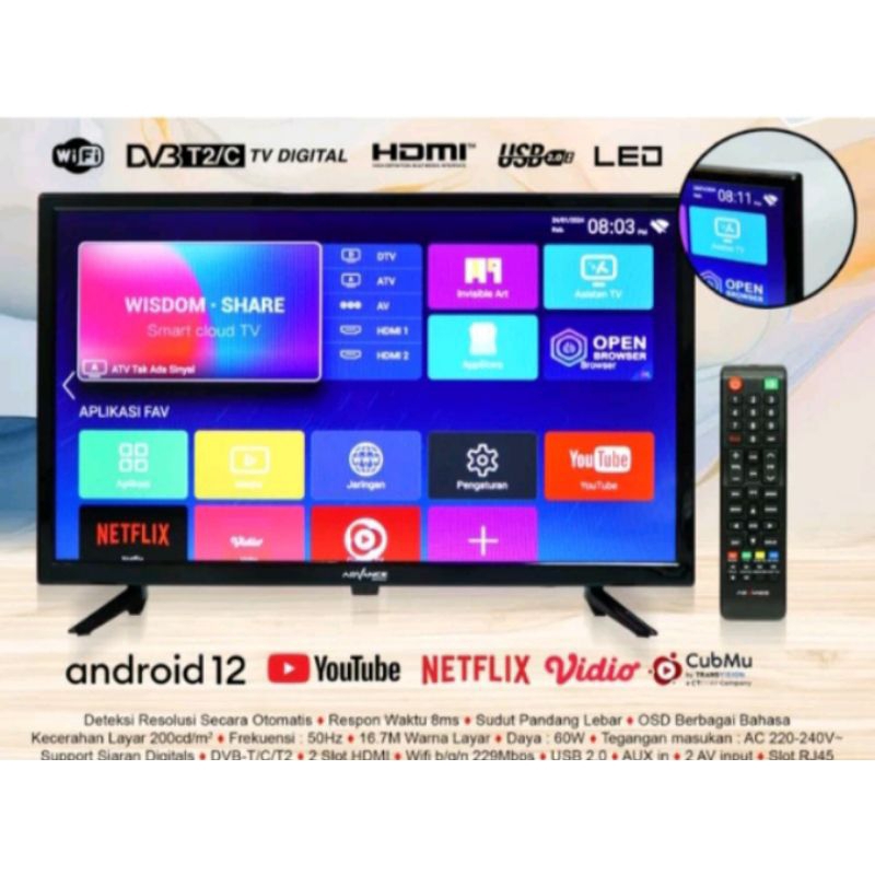 Jual TV LED ADVANCE 24 INCH SMART ANDROID ADV 2430A/ 2450C COOLITA ...