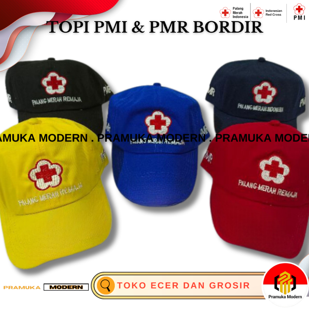 Jual Topi PMI PMR logo bordir biru kuning Navy merah bordir komputer ...