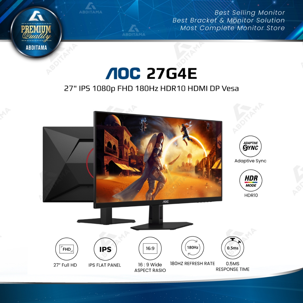 Jual Monitor LED AOC 27G4E 27" Fast IPS 1080p FHD HDMI 2.0x1 DP 1.4x1 ...