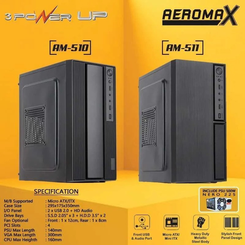 Jual Casing PC Office 3Power Up AEROMAX AM-510 AM-511 include PSU 500W | Shopee Indonesia