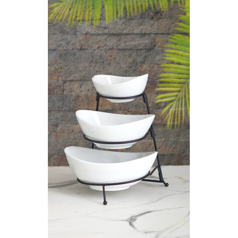 Jual piring kue susun 3/prasmanan putih polos /piring saji putih /tier susun putih/mangkok putih ...