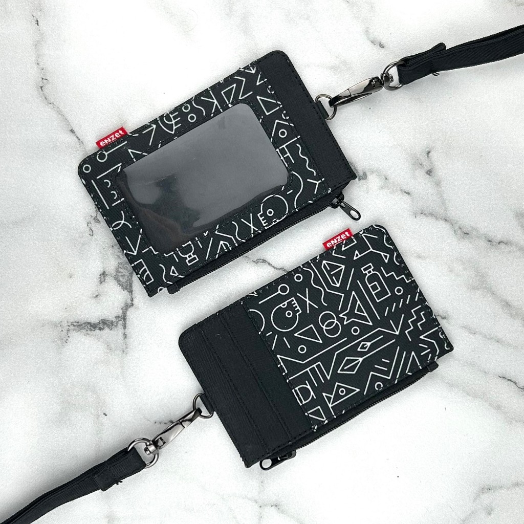 Jual ID card holder hanging wallet name tag kartu lanyard zipper kain ...