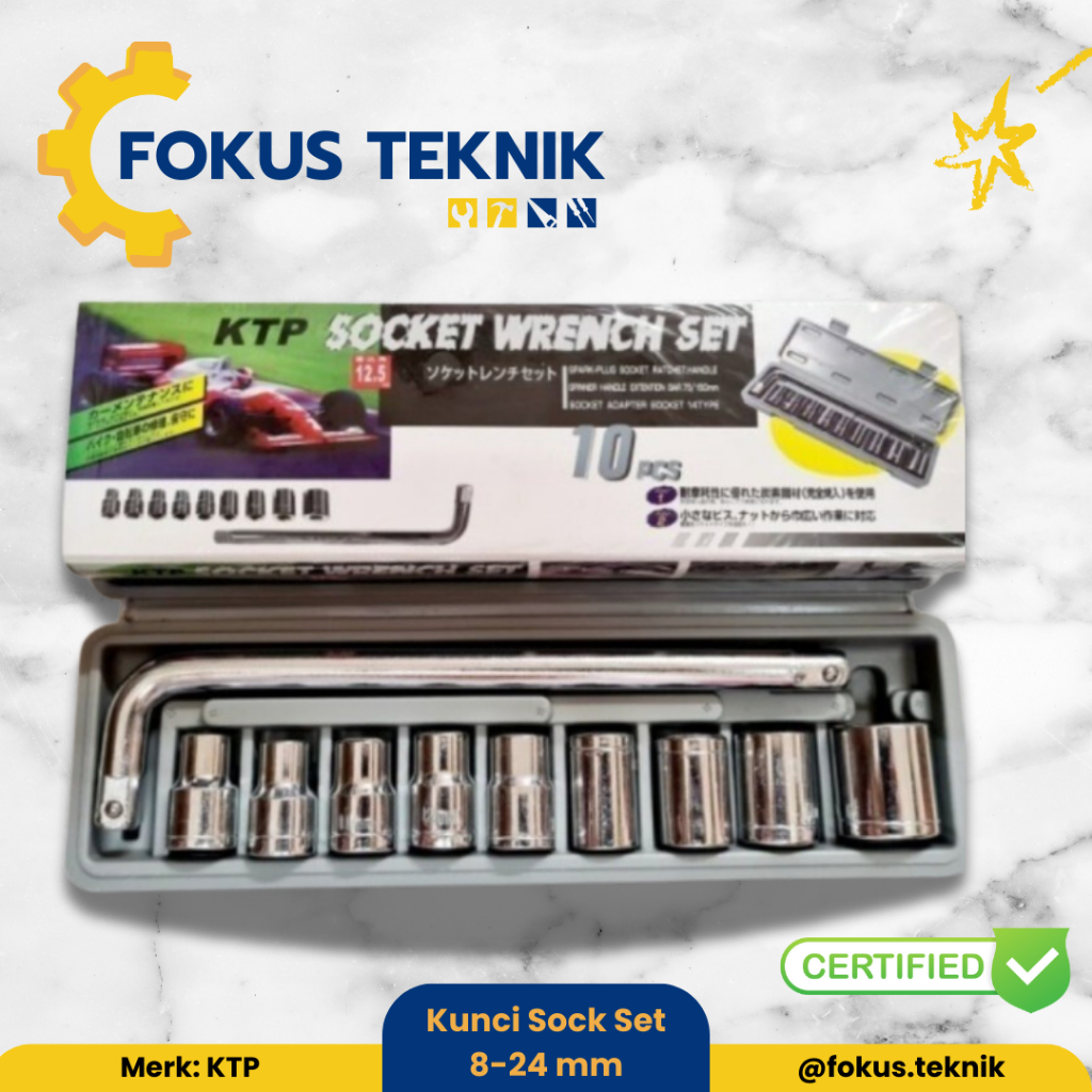 Jual Kunci Sok Set 10 Pcs Mata Sock Shock Socket Tool Kit Set 8 - 24 mm ...