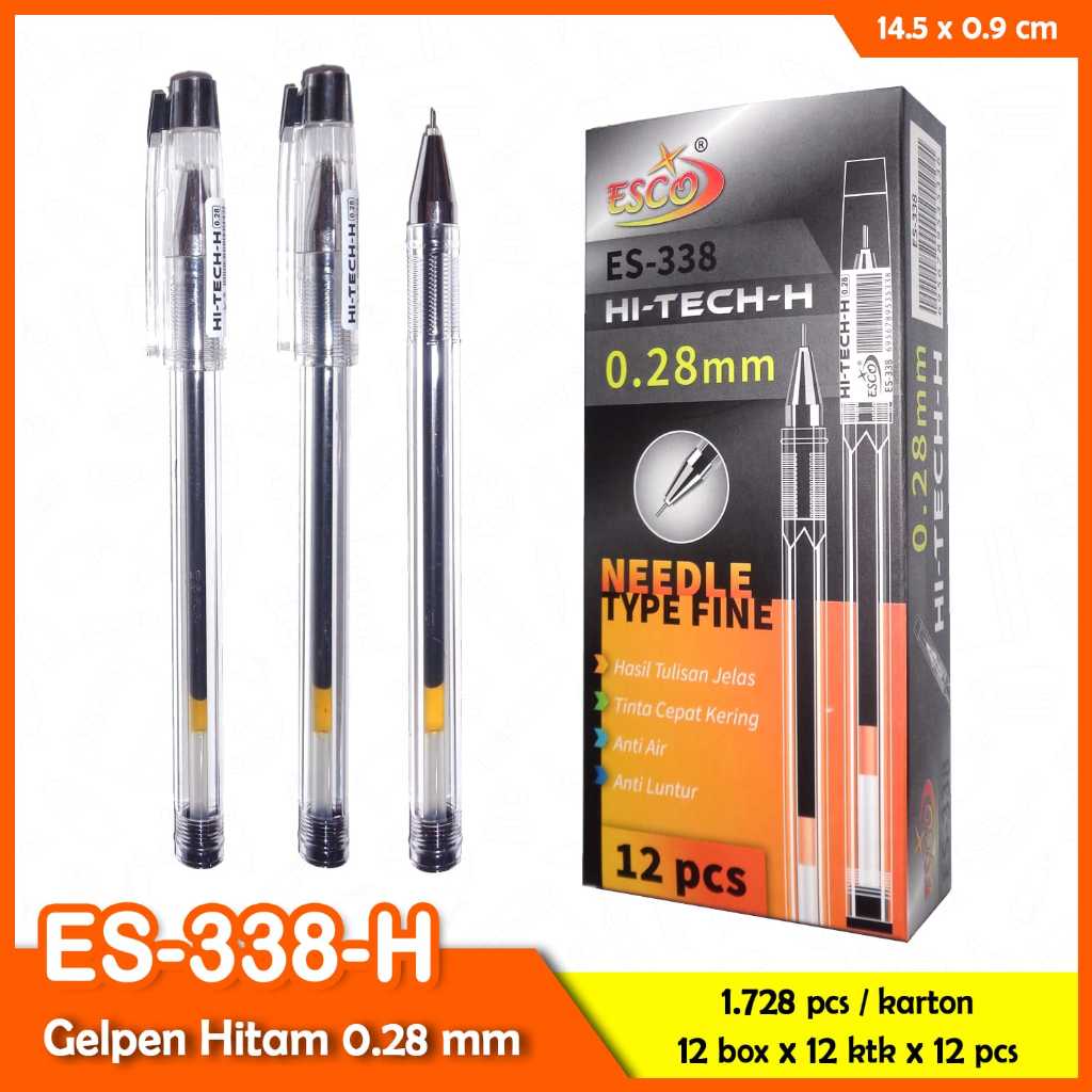 Jual 1 Pak (12) Pen hi Tech 0.28mm / Pen gel Hitech Esco Hitam / Pulpen ...