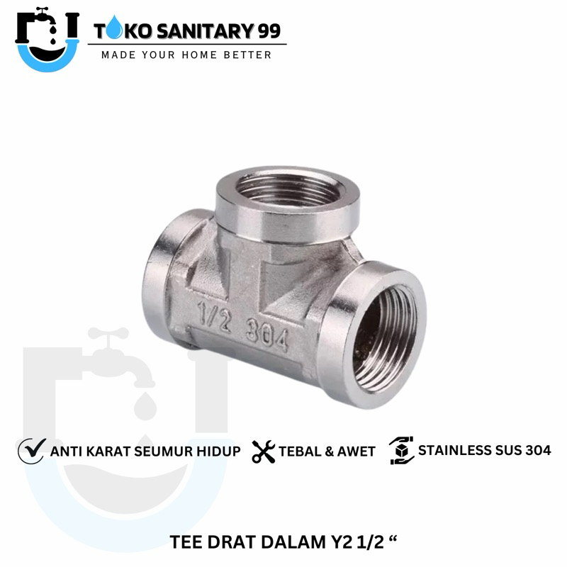 Jual Sambungan Kran Stainless Nepel Tee Shower Kloset Sok | Tee Drat Dalam | Tee Shower 1 drat ...