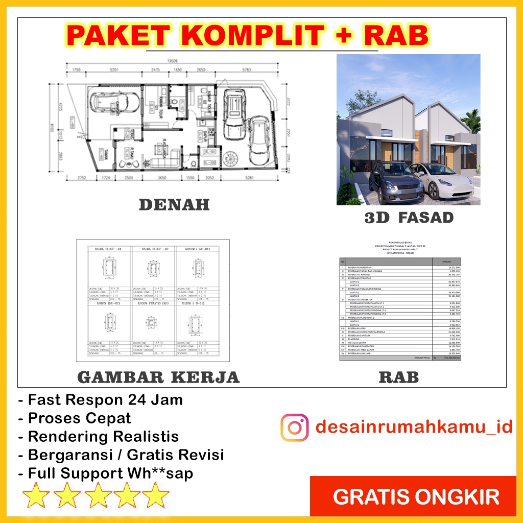 Jual Jasa Desain Rumah Komplit , Denah, 3D Fasad, Gambar Kerja & RAB - Tanpa RAB | Shopee Indonesia