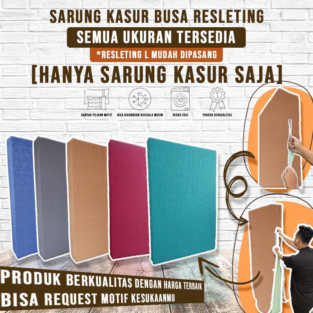 Jual Sarung Kasur Busa Resleting Motif Polos Embos Abu Navy Coklat ...
