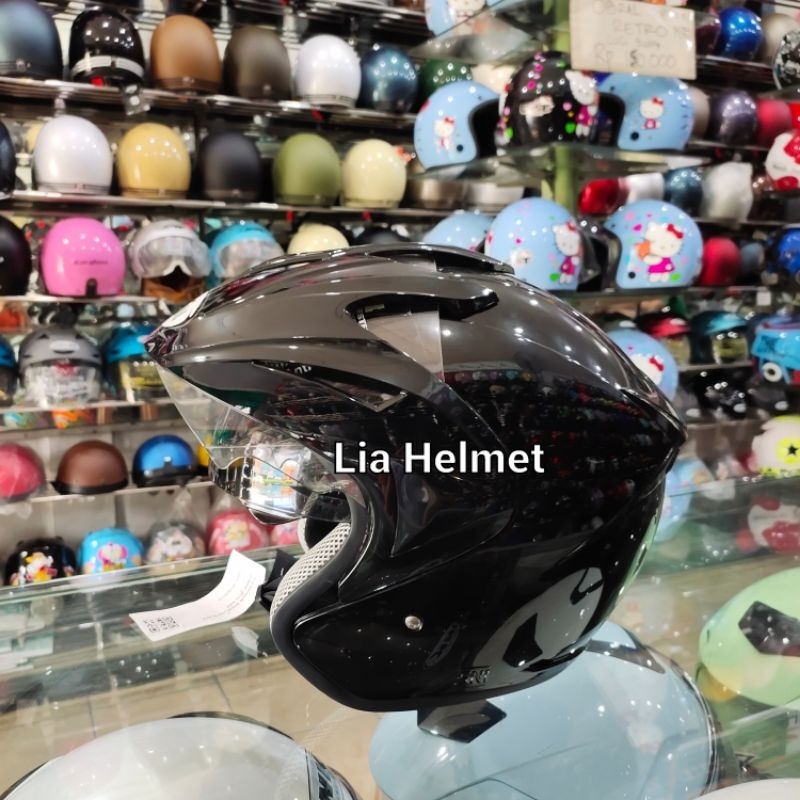 Jual Helm HIU Arrow Double Visor solid black / HIU Arrow black glossy ...