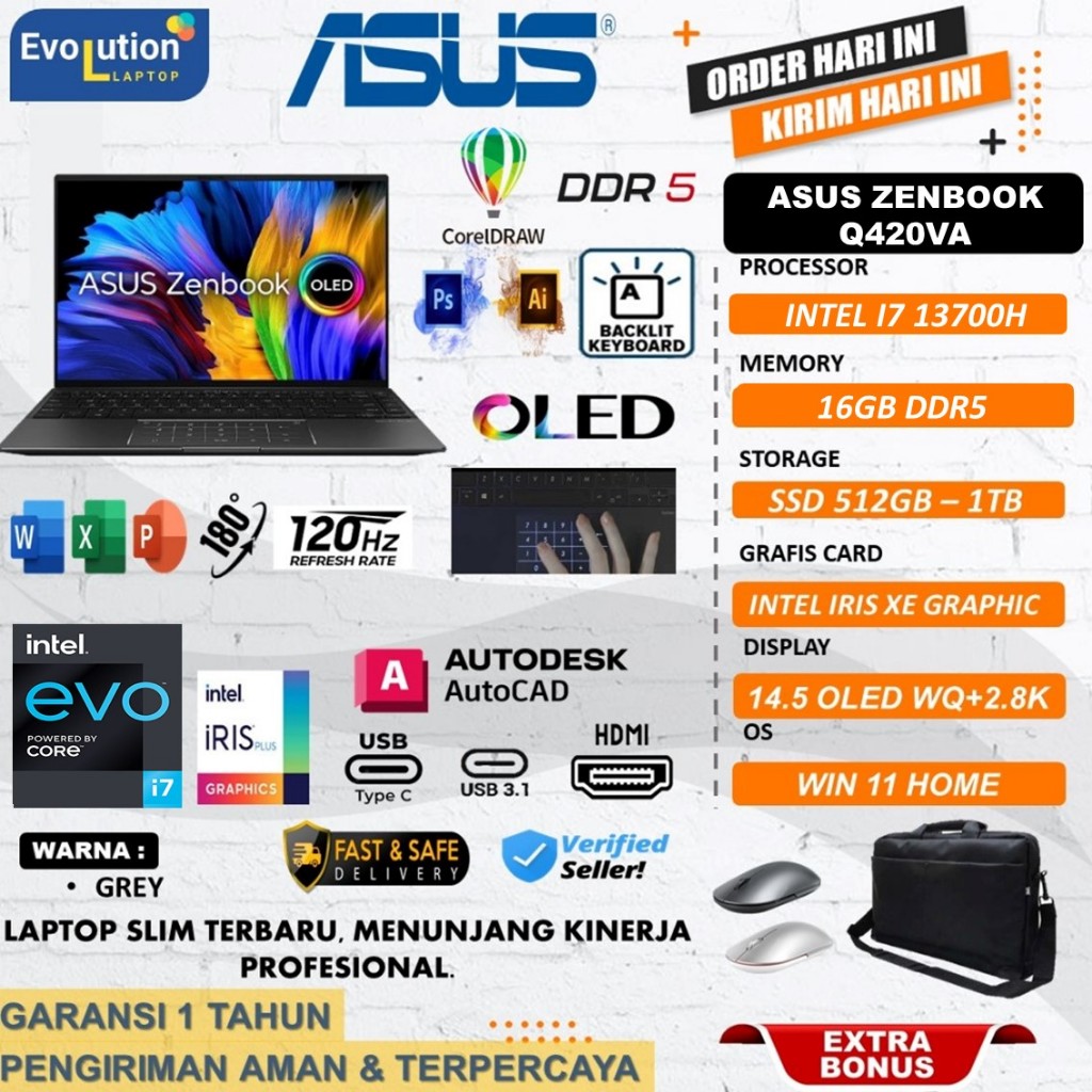 Jual Laptop Asus Zenbook 14X OLED Q420VA intel Core i7 13700H 16GB DDR5 ...