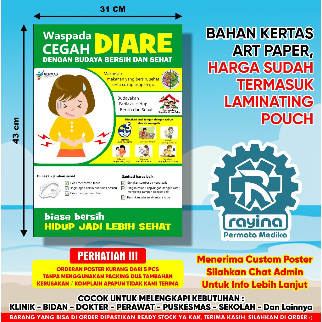 Jual Poster Waspada Cegah Diare denga Budaya Bersih dan Sehat | Shopee ...