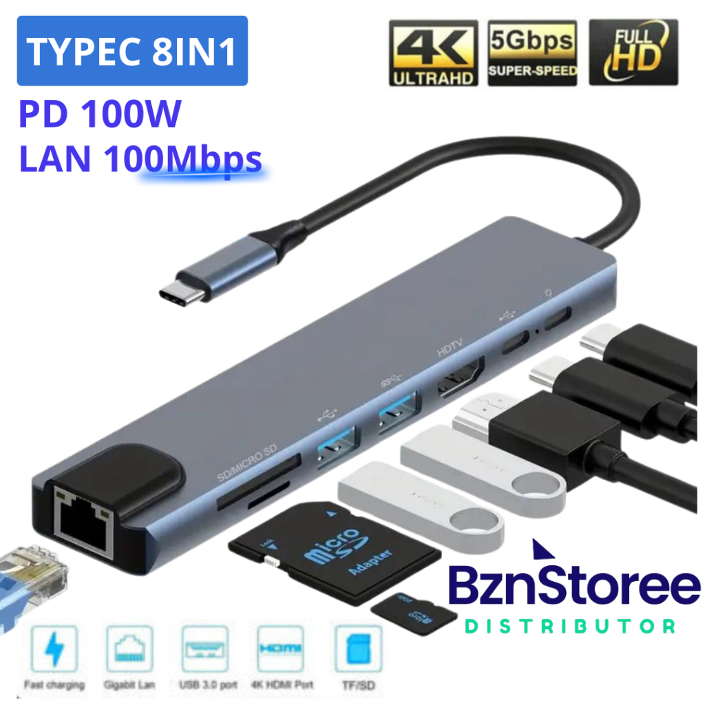 Jual USB TypeC 8 in 1 Adapter Connector MacBook Universal HDMI Eth SD ...