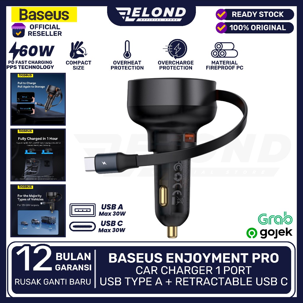 Jual BASEUS Car Charger Cas Mobil 60W Enjoyment Pro with Built In USB C ...